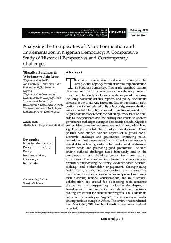 (PDF) Analyzing the Complexities of Policy Formulation and Implementation in Nigerian Democracy ...