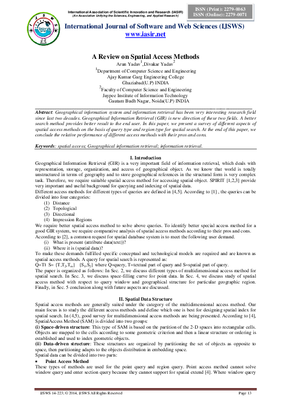 (PDF) A Review on Spatial Access Methods | Arun Yadav - Academia.edu