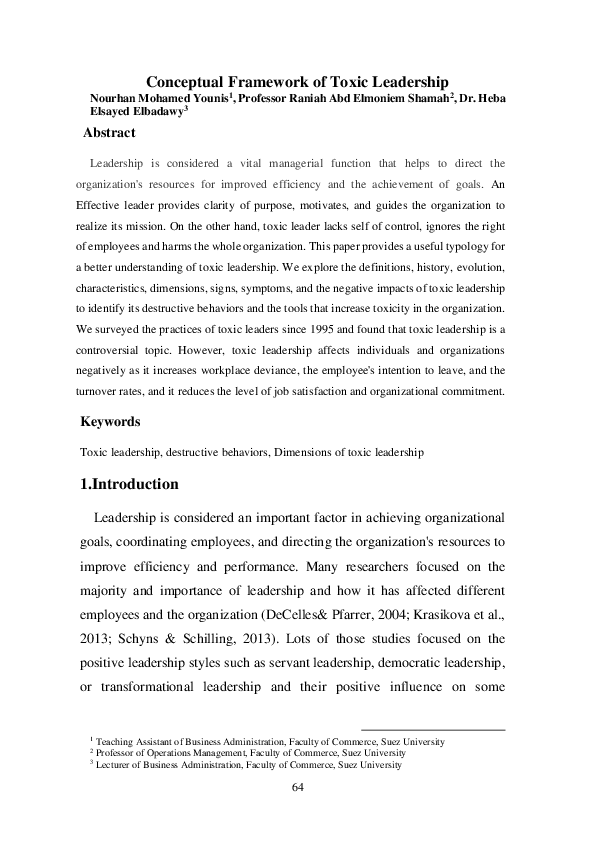 (PDF) Conceptual framework of Toxic leadership