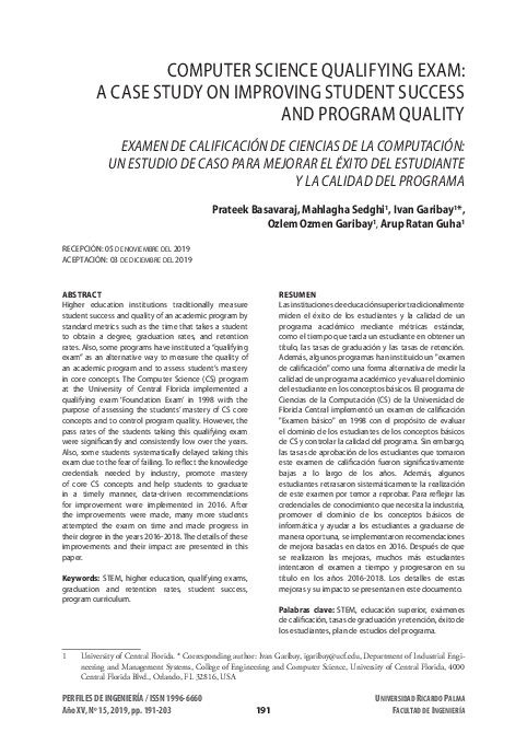 (PDF) Computer science qualifying exam: a case study on improving student success and program ...