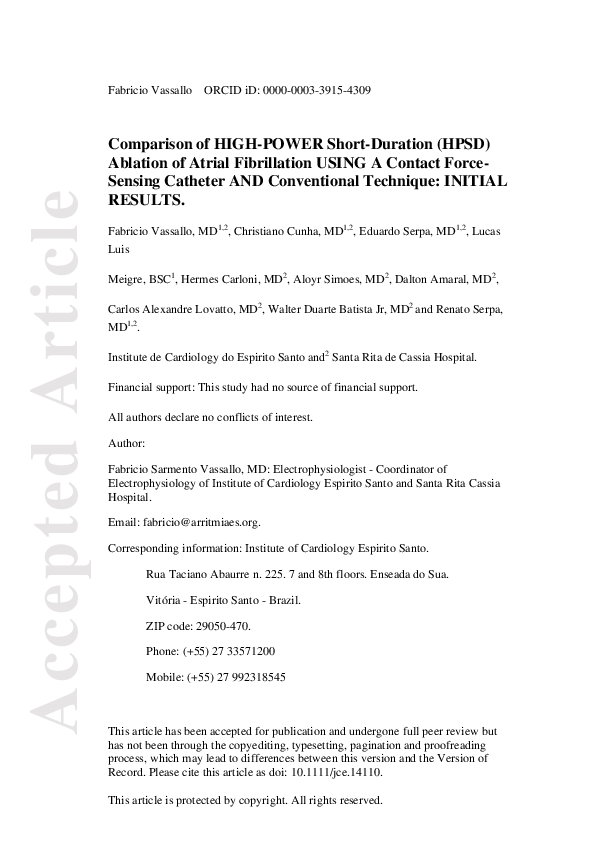 (PDF) Comparison of high‐power short‐duration (HPSD) ablation of atrial fibrillation using a ...