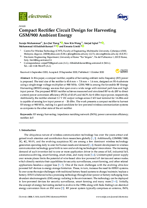 (PDF) Compact Rectifier Circuit Design for Harvesting GSM/900 Ambient ...
