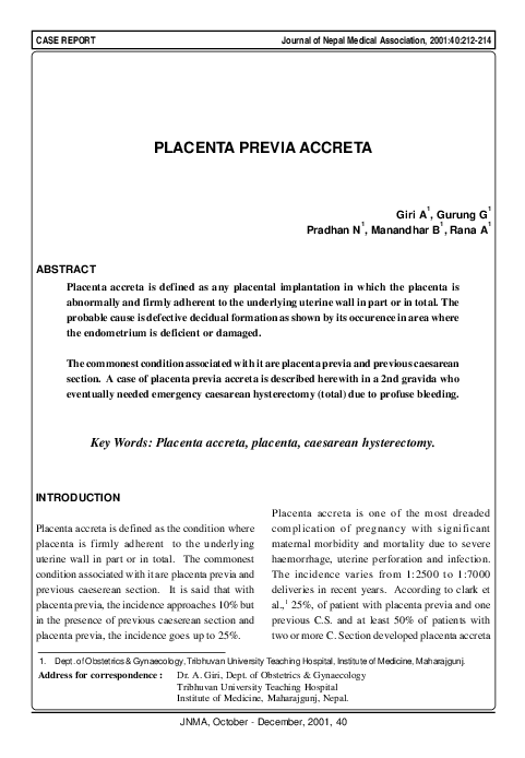 (PDF) Placenta Previa Accreta
