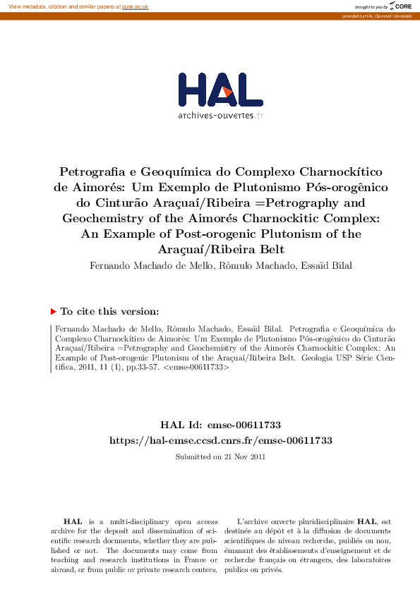 (PDF) Petrografia e Geoquímica do Complexo Charnockítico de Aimorés: Um ...