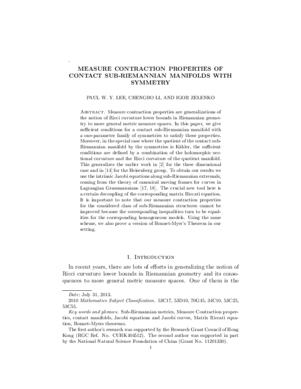 (PDF) Measure Contraction Properties of Contact Sub-Riemannian ...