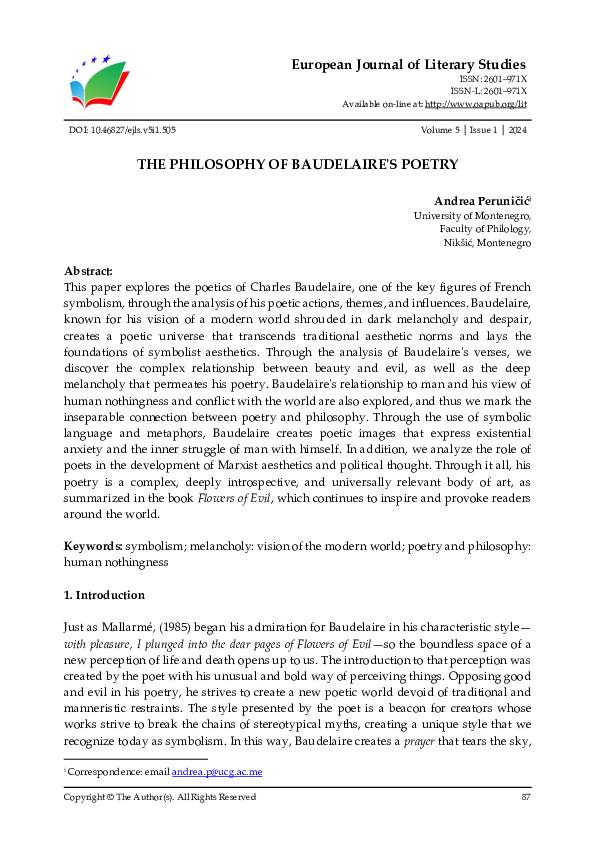 (PDF) THE PHILOSOPHY OF BAUDELAIRE'S POETRY