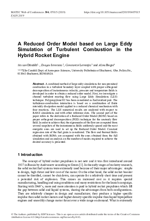 (PDF) A Reduced Order Model based on Large Eddy Simulation of Turbulent Combustion in the Hybrid ...