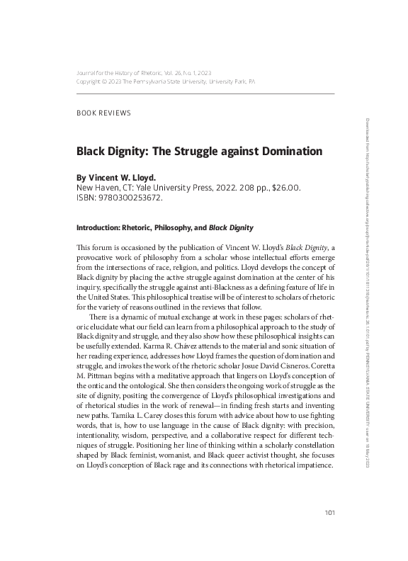 (PDF) Review of Vincent Lloyd's _Black Dignity: The Struggle against ...