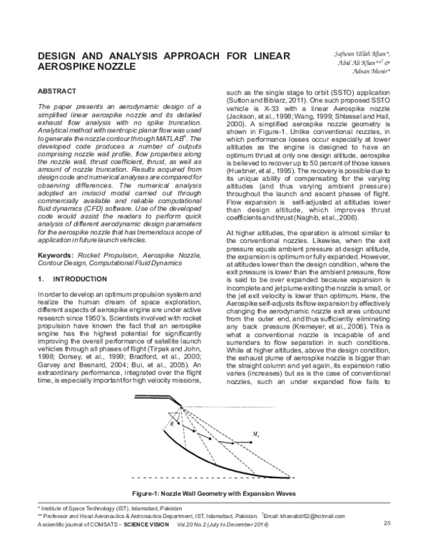 (PDF) DESIGN AND ANALYSIS APPROACH FOR LINEAR AEROSPIKE NOZZLE