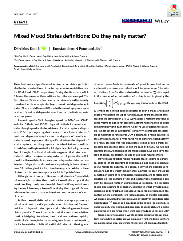 (PDF) Mixed Mood States definitions: Do they really matter?