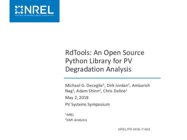 (PDF) RdTools: An Open Source Python Library for PV Degradation Analysis