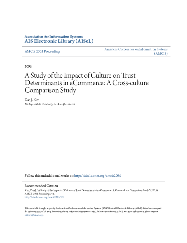 (PDF) A Study of the Impact of Culture on Trust Determinants in eCommerce: A Cross-culture ...