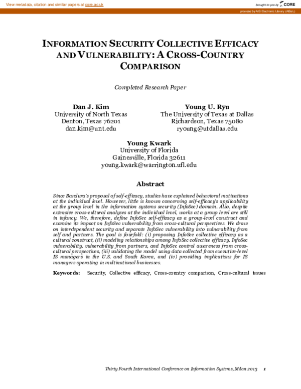 (PDF) A Cross-cultural Perspective of Information Security Collective Efficacy