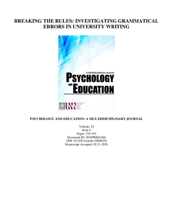 (PDF) Breaking the Rules: Investigating Grammatical Errors in University Writing