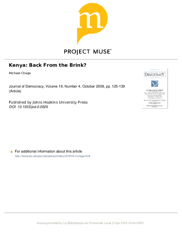(PDF) Kenya: Back From the Brink?