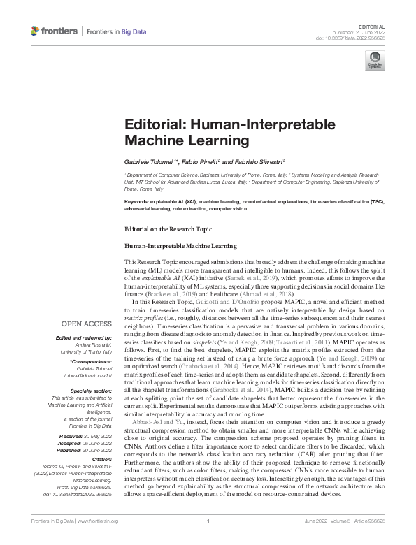 (PDF) Editorial: Human-Interpretable Machine Learning