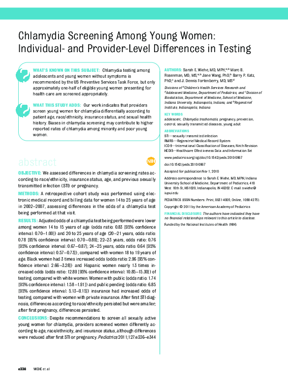 (PDF) Chlamydia Screening Among Young Women: Individual- and Provider ...