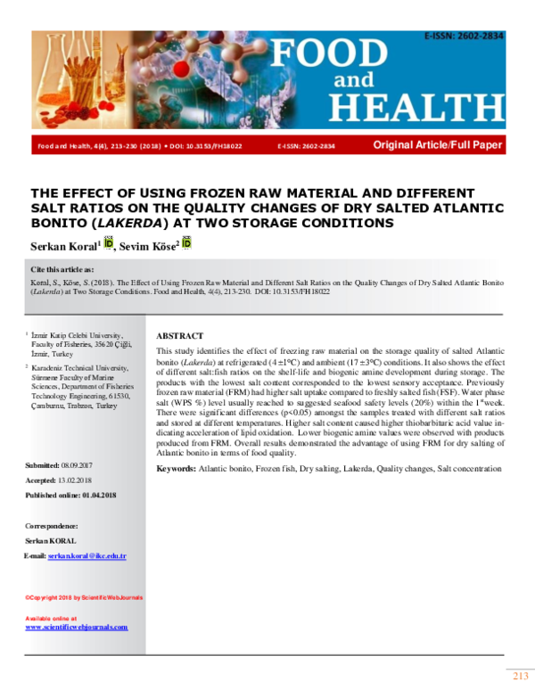 (PDF) The Effect of Using Frozen Raw Material and Different Salt Ratios ...