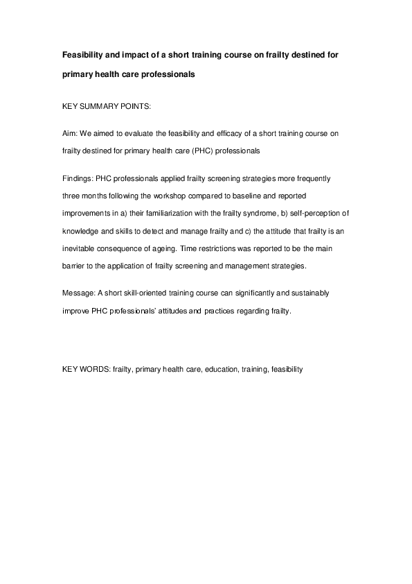 (PDF) Feasibility and impact of a short training course on frailty ...