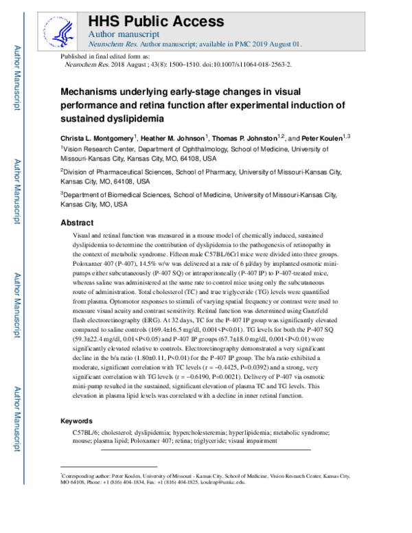 (PDF) Mechanisms Underlying Early-Stage Changes in Visual Performance and Retina Function After ...