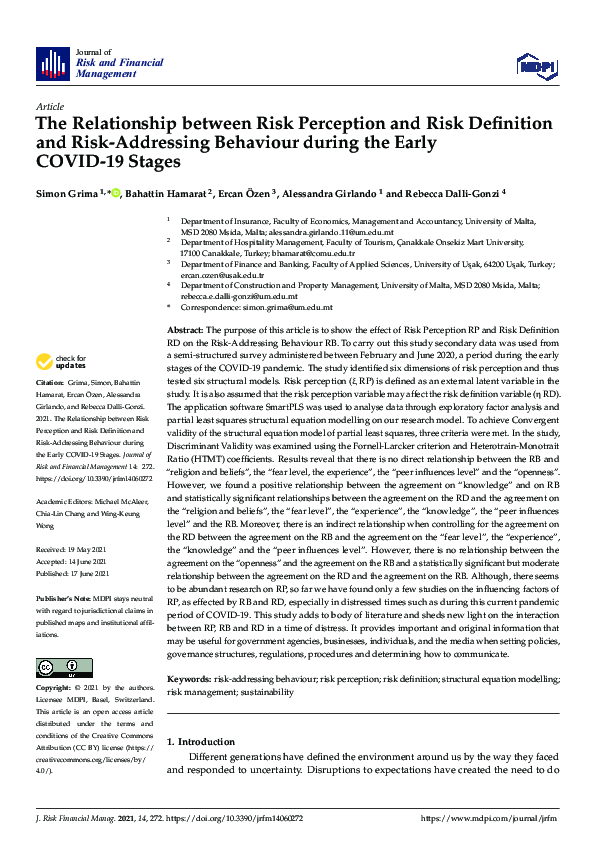 (PDF) The Relationship between Risk Perception and Risk Definition and ...