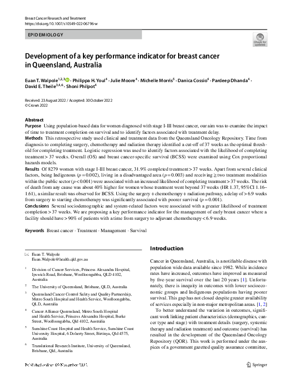 (PDF) Development of a key performance indicator for breast cancer in ...