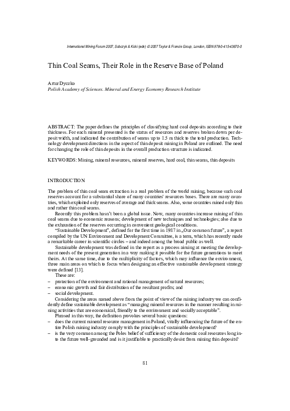 (PDF) Thin Coal Seams, Their Role in the Reserve Base of Poland