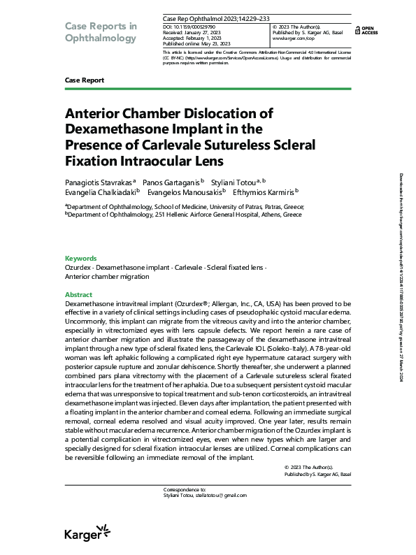 (PDF) Anterior Chamber Dislocation of Dexamethasone Implant in the ...