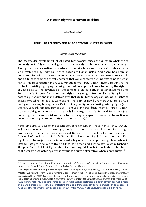 (PDF) A Human Right to a Human Decision