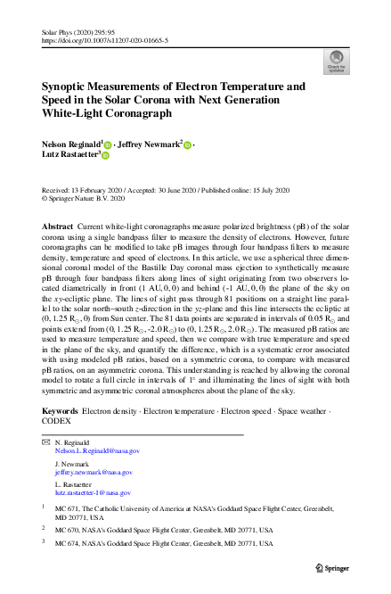 (PDF) Synoptic Measurements of Electron Temperature and Speed in the Solar Corona with Next ...