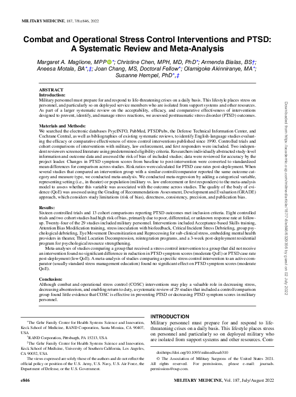(PDF) Combat and Operational Stress Control Interventions and PTSD: A Systematic Review and Meta ...