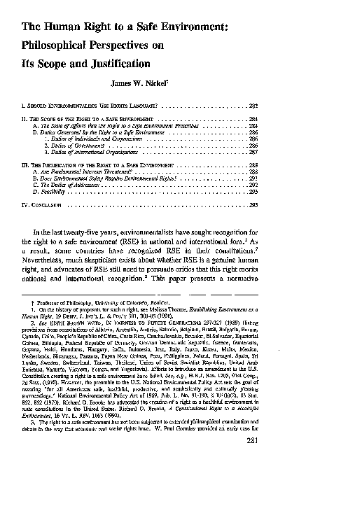 (PDF) The Human Right to a Safe Environment: Philosophical Perspectives ...
