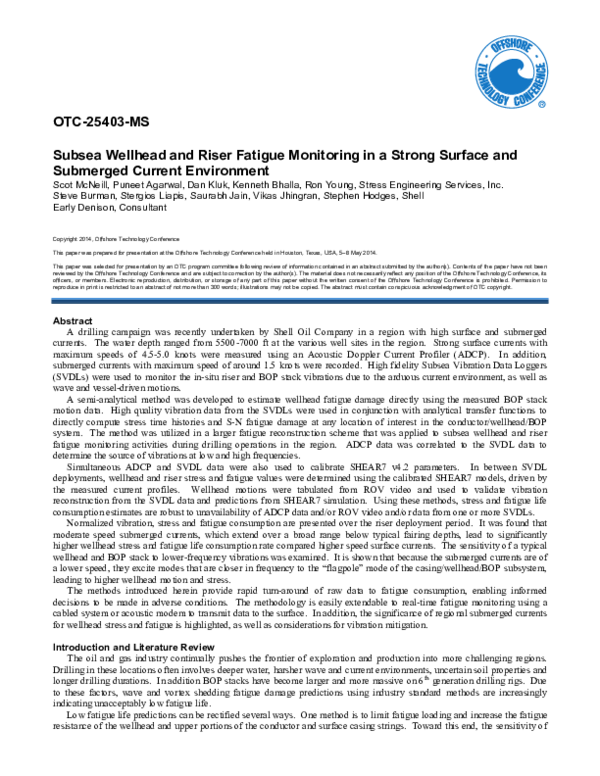 (PDF) Subsea Wellhead and Riser Fatigue Monitoring in a Strong Surface ...