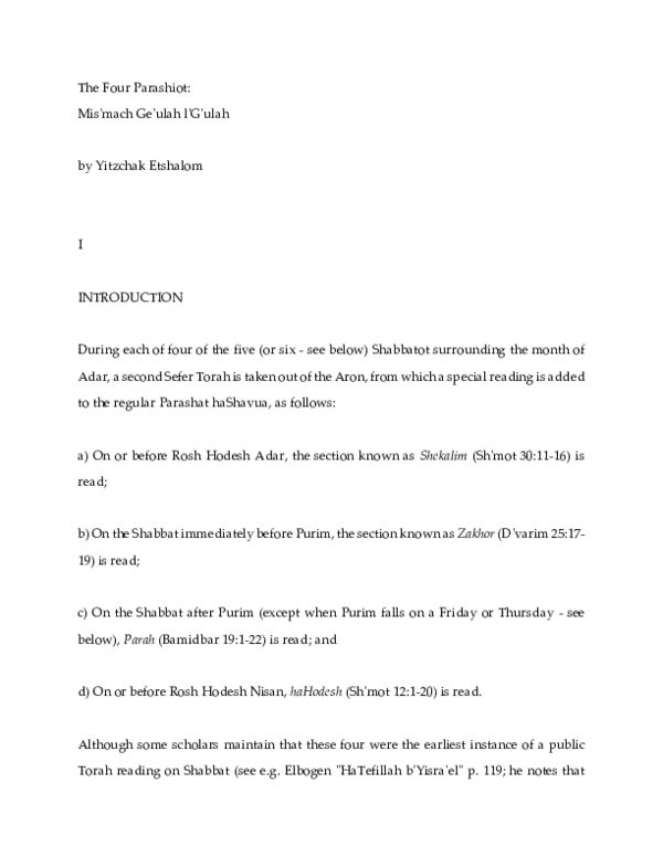 (PDF) The Four Parashiot