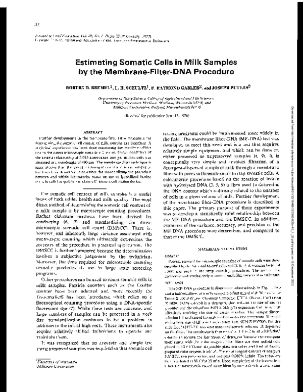(PDF) Estimating Somatic Cells in Milk Samples by the Membrane-Filter ...