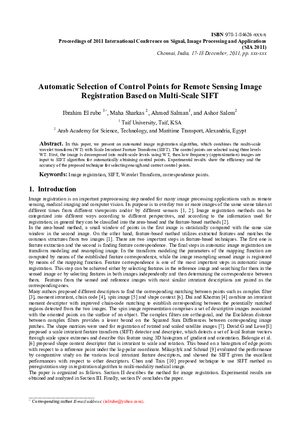 (PDF) Automatic Selection of Control Points for Remote Sensing Image Registration Based on Multi ...