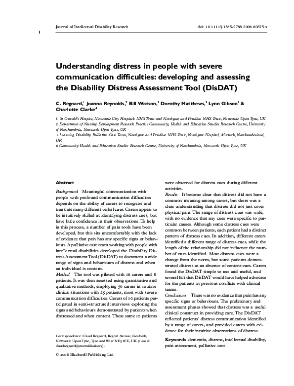(PDF) Understanding distress in people with severe communication ...