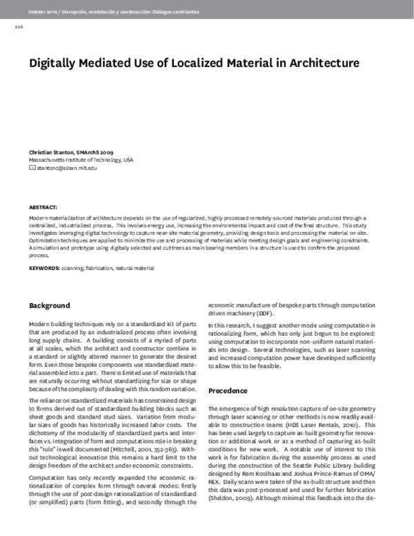(PDF) Digitally Mediated Use of Localized Material in Architecture