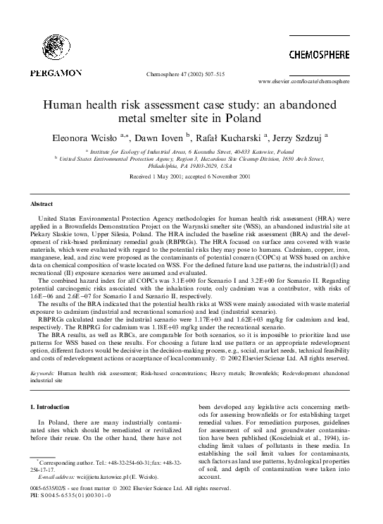 (PDF) Human health risk assessment case study: an abandoned metal smelter site in Poland
