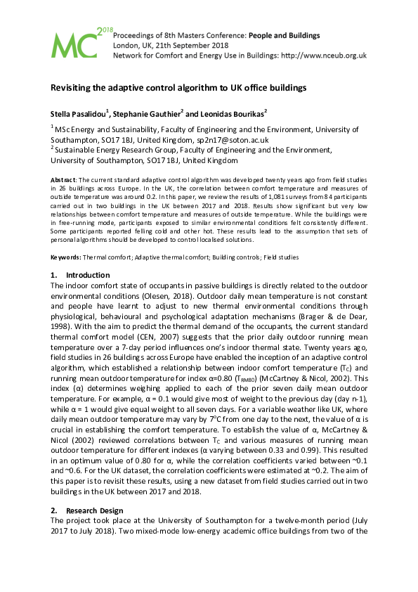 Pdf Revisiting The Adaptive Control Algorithm To Uk Office Buildings