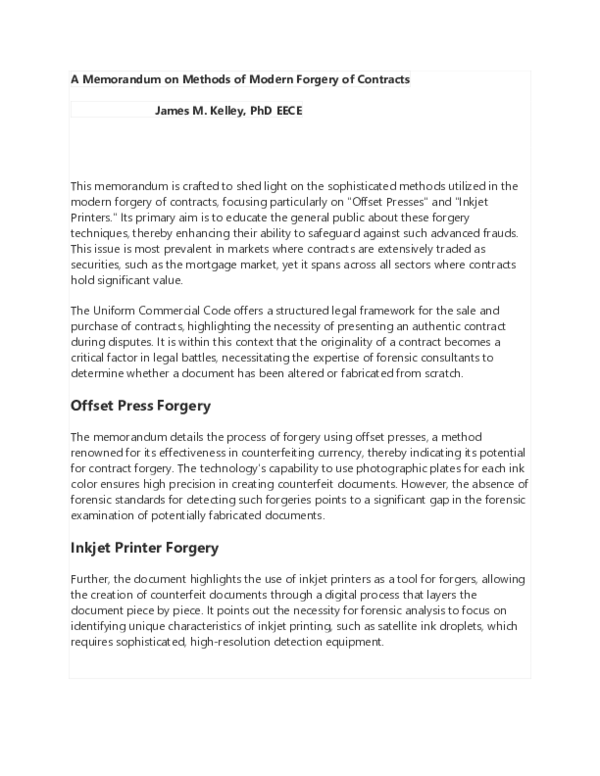 (PDF) "A Memorandum on Methods of Modern Forgery of Contracts" by James ...