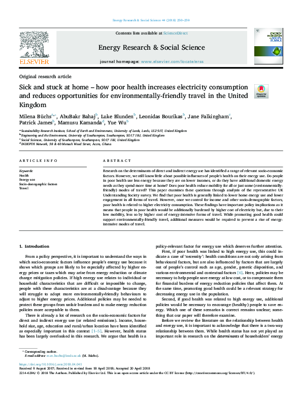 (PDF) Sick and stuck at home – how poor health increases electricity ...