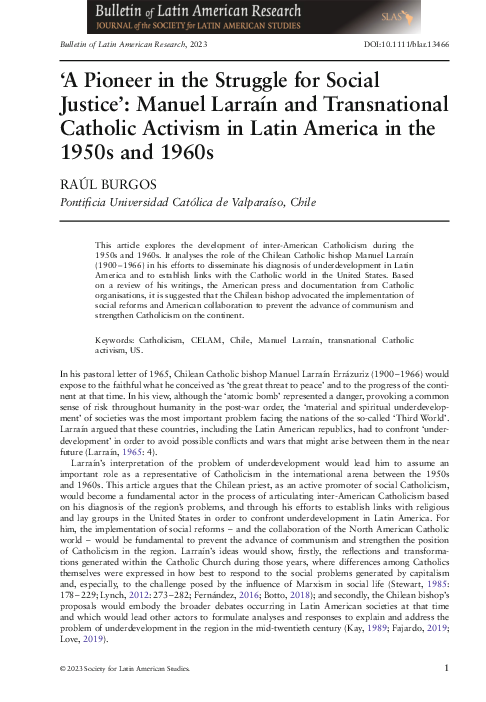 (PDF) ‘A Pioneer in the Struggle for Social Justice’: Manuel Larraín ...