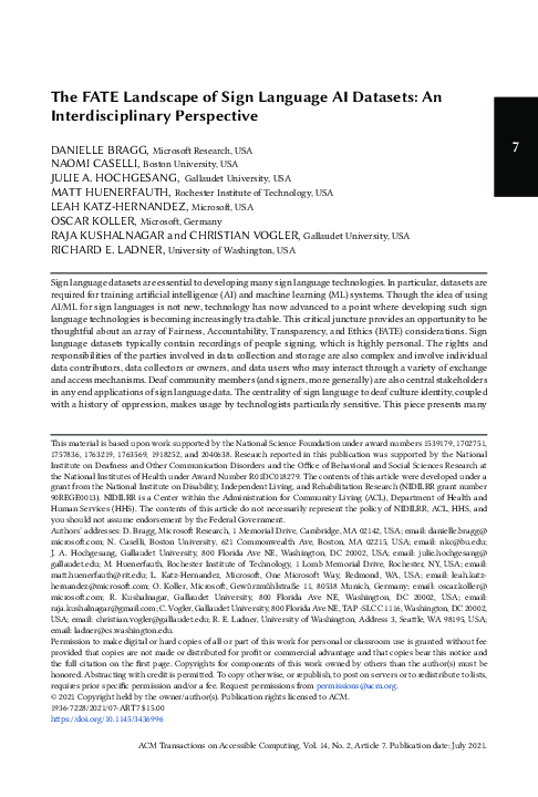 (PDF) The FATE Landscape of Sign Language AI Datasets