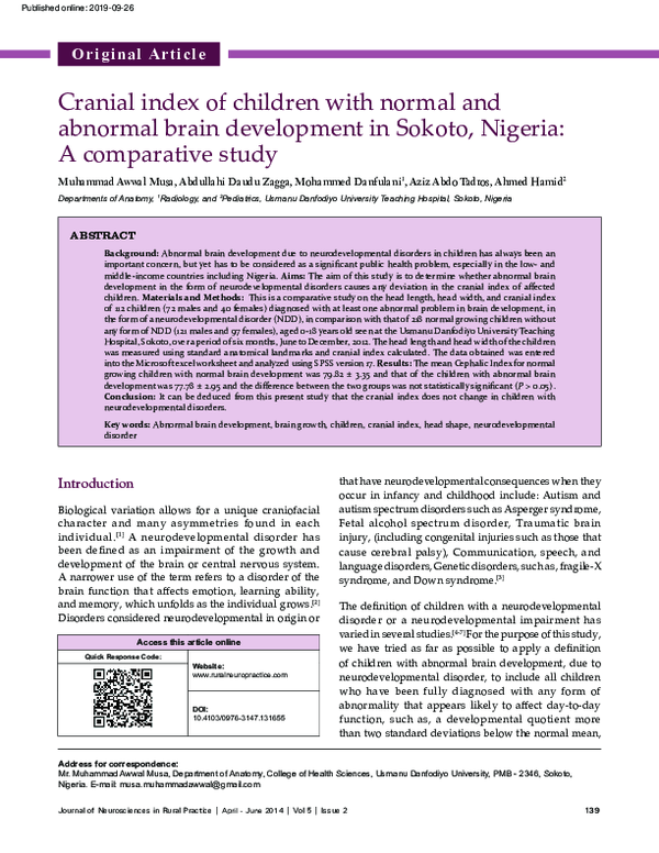(PDF) Cranial index of children with normal and abnormal brain ...