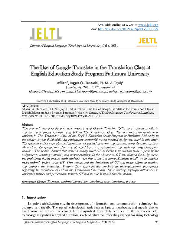 (PDF) The Use of Google Translate in the Translation Class at English ...