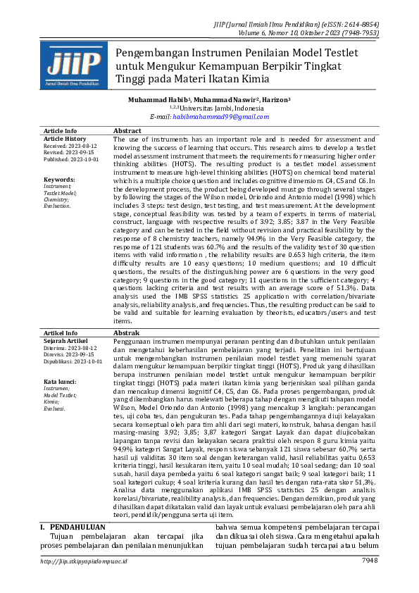 (PDF) Pengembangan Instrumen Penilaian Model Testlet untuk Mengukur ...