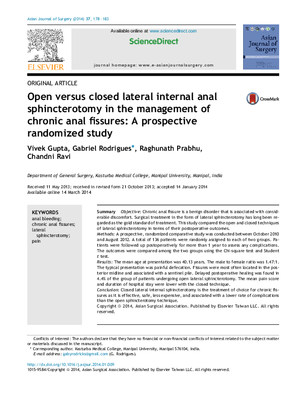 (PDF) Open versus closed lateral internal anal sphincterotomy in the ...