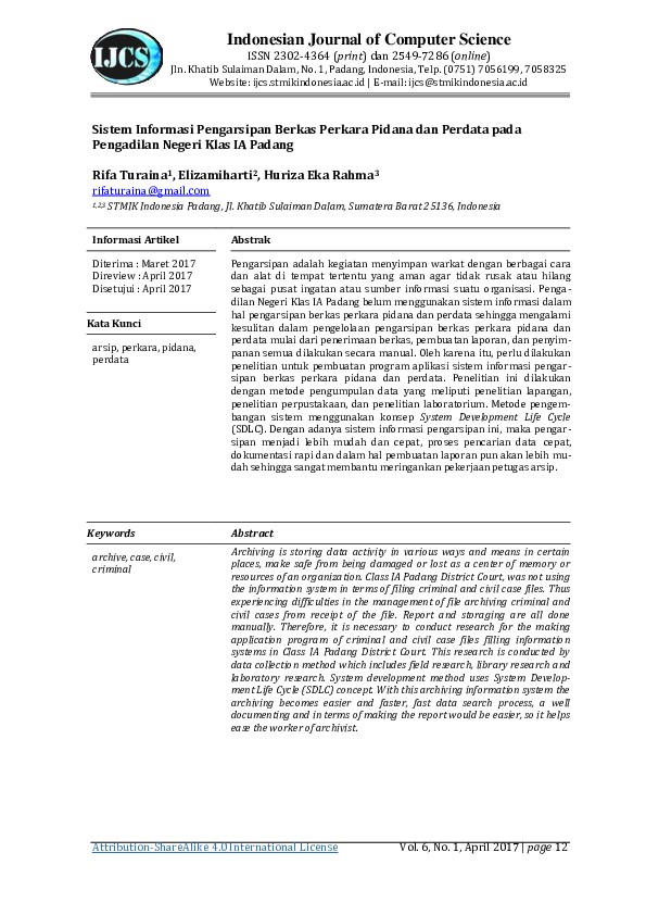 (PDF) Sistem Informasi Pengarsipan Berkas Perkara Pidana dan Perdata pada Pengadilan Negeri Klas ...