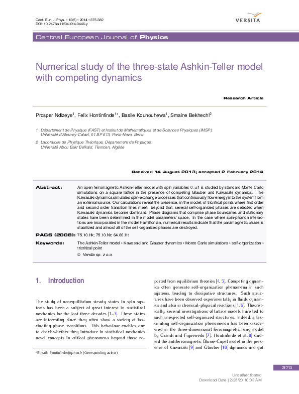 (PDF) Numerical study of the three-state Ashkin-Teller model with ...